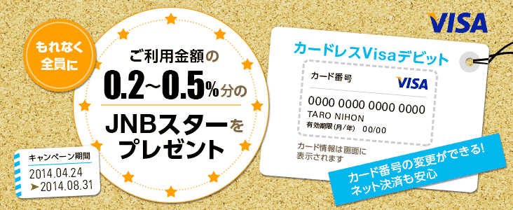 JNB Visaデビットで2つのキャンペーンを実施｜ジャパンネット銀行